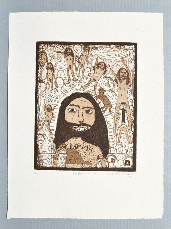 Ramesh Etching - 'Self Portrait with Cat' – Sullivan+Strumpf